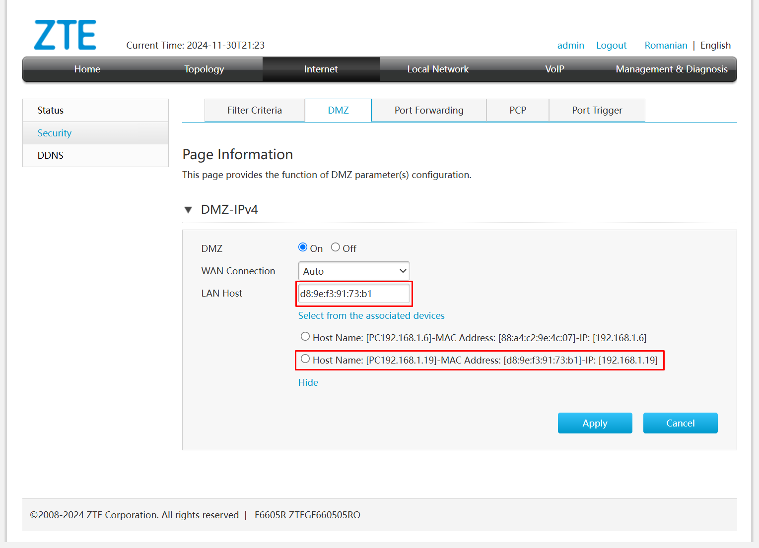 Re: Activare Port Forwarding Router ZTE F6605R - Comunitatea Orange